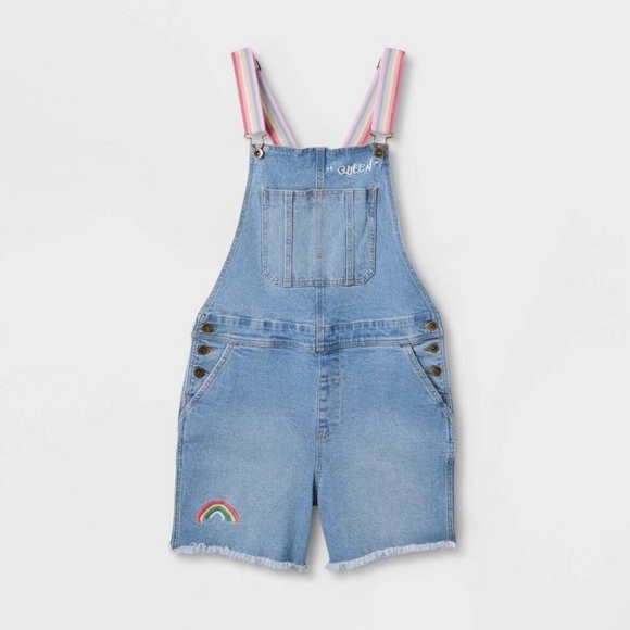 Target | Shorts | Blue Denim Overalls With Rainbow Straps And ...
